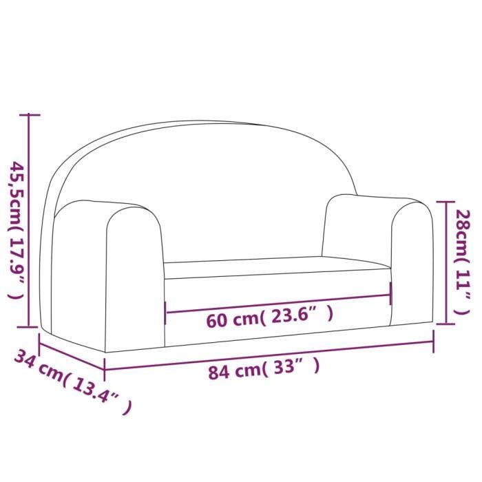 YESM Canapé pour enfants à 2 places Anthracite Peluche douce A341793 ...