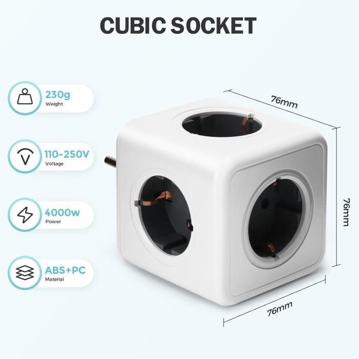 Multiprise Cube Murale 5 En 1 Avec Parafoudre, Bloc Multiprise 3680W ...