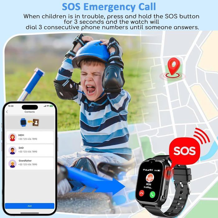 Montre connectée enfant 4G GPS WiFi appel vidéo chat familial SOS ...