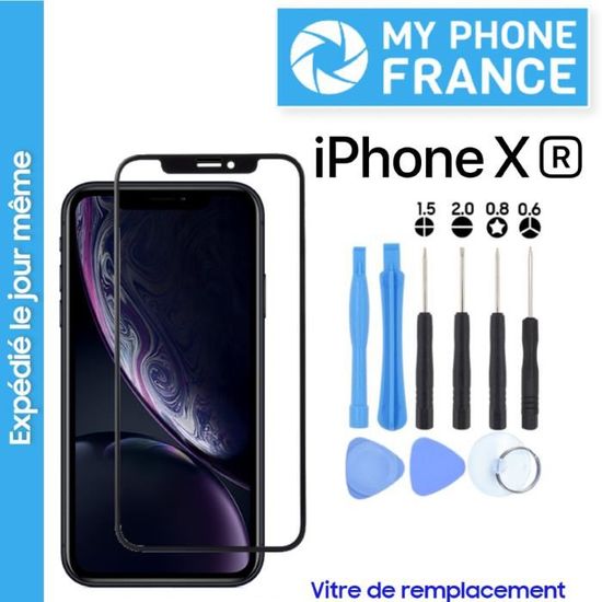 Pour IPHONE XR Vitre Verre contours NOIR Vitre Avant écran Réparation Remplacement +Kit 9 outils ...