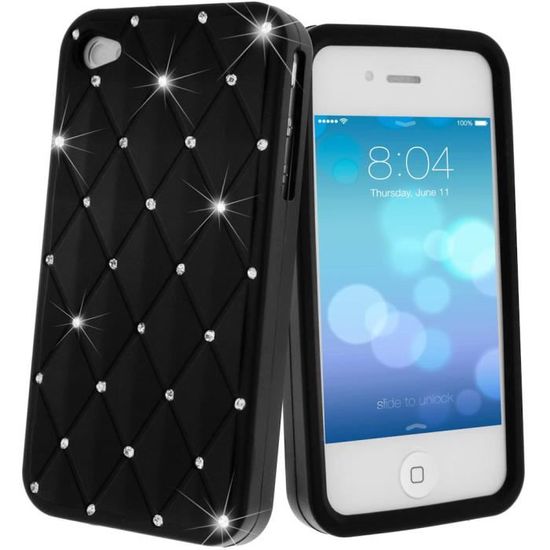 Coque Silicone Strass Noir Apple iPhone 4 et 4S - Cdiscount Téléphonie