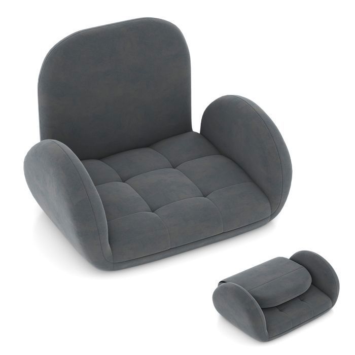 GOPLUS Fauteuil de Sol Pliable en Tissu Suédé avec Soutien Dorsal ...