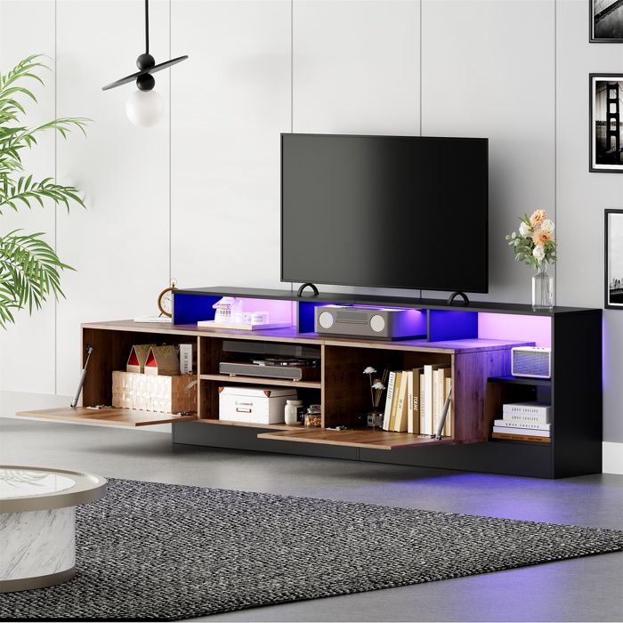 Banc TV LED Moderne - Grand Meuble TV avec 2 Portes et Niche Ouverte ...