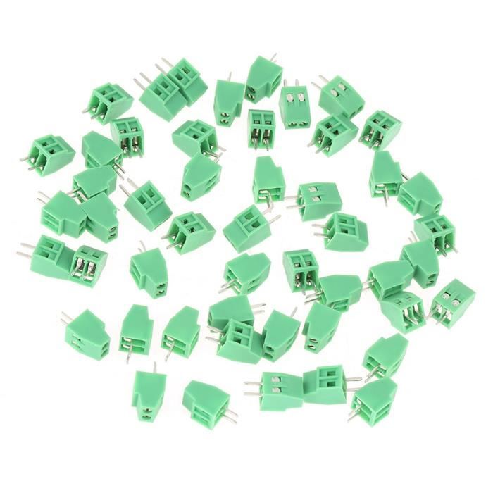 50 Pcs 2Pin PCB Borne À Vis Câblage Connexion Borniers Bloc Connecteur ...