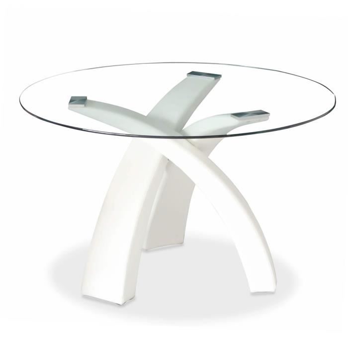WENDY - Table à manger ronde en verre avec piétement blanc - Cdiscount ...