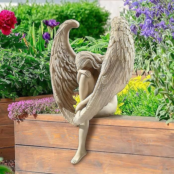 Statue De Jardin D'Ange Ailé, Sculptures D'Ornement Angélique Pour ...