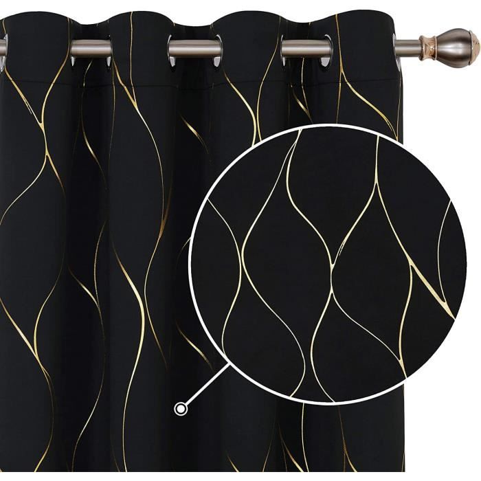 Deconovo Lot de 2 Rideaux Occultant Thermiques Isolation Motifs Ligne ...