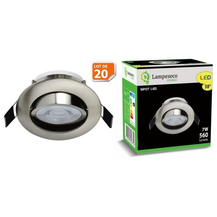 Lot De 20 Spot Led Encastrable Alu Brossé 7w Blanc Neutre 560lm Source