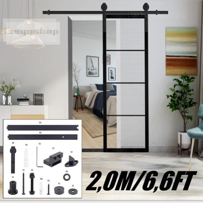 LEYSHOP 6.6FT-200cm Kit de Rail de Porte Coulissante, Quincailleri pour ...