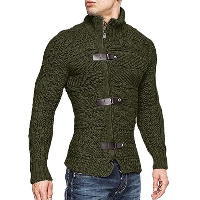 Chandail Homme Col Montant Boutonner a Pull Hiver Tricot Grosse Maille ...