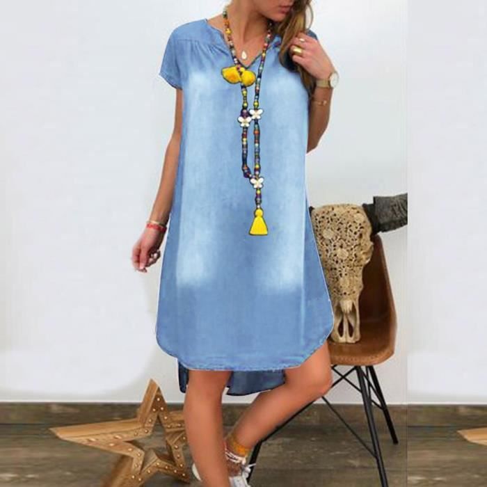 Robe tunique ample pour femme - RobeDete - Robe en jean - Robe chemise ...