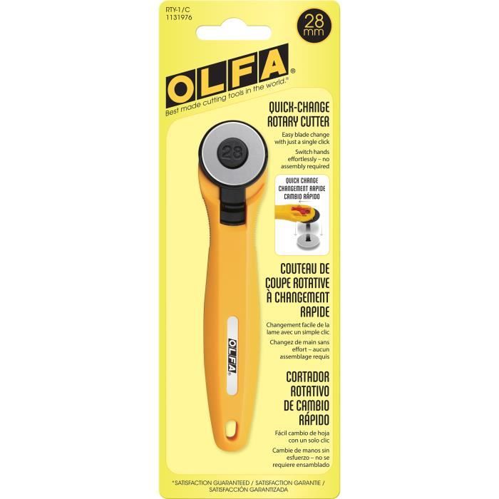 Outil de coupe rotatif - OLFA - Quick-Change Rotary Cutter 28mm - Précis et facile à utiliser ...
