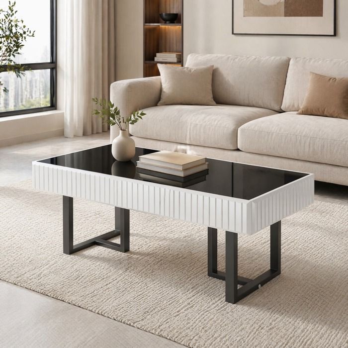 Table basse rectangulaire noir et blanc à plateau brillant 110 x 50,5 x ...