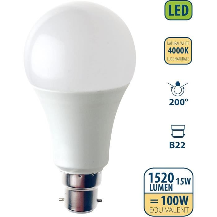 Ampoule LED SMD, standard A60, 15W - 1520lm (équivalent à 100W), culot ...