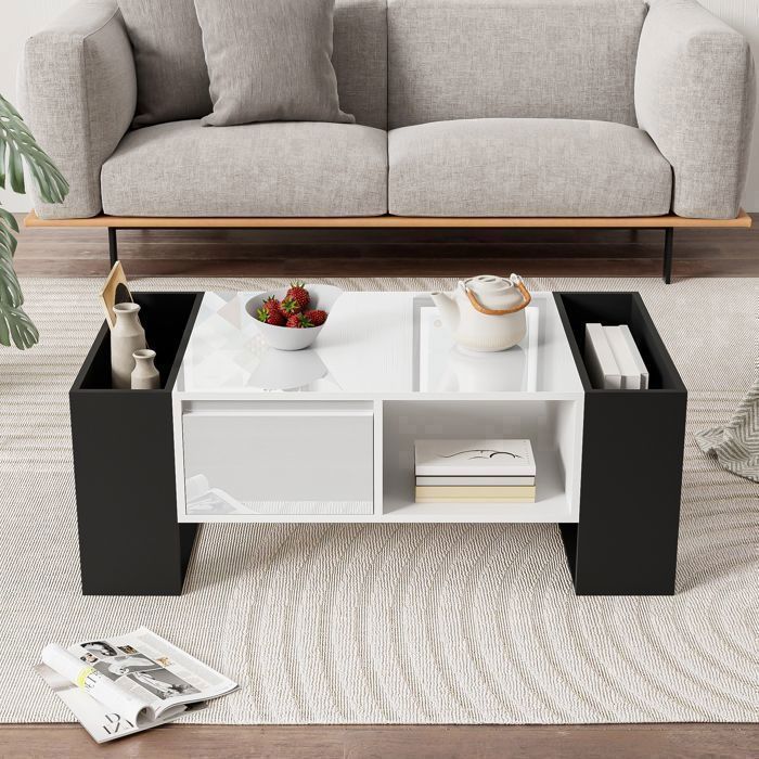 Plaque épaissieTable basse moderne 105 x 60 x 40,5 cm - design noir et ...