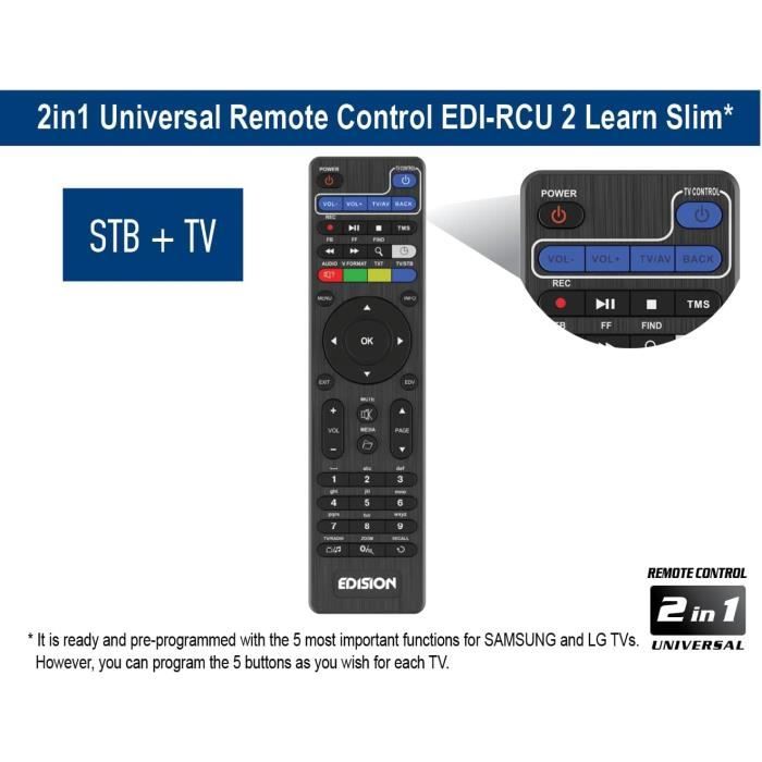 Télécommande Universelle Edi-Rcu 2 Learn Slim, Originale, Programmable ...