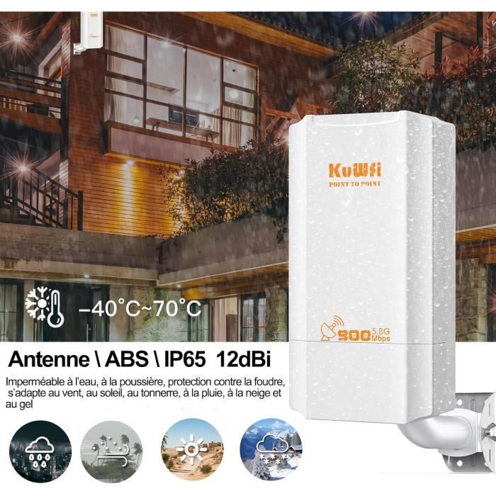 Pont WiFi Extérieur - KUWFI - CPE131 - 900Mbps - Antenne 12dBi - PoE ...