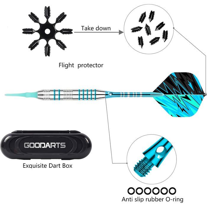 Flechette Pointe Plastique, Lot de 3 fléchettes 18 g Professionnelles ...