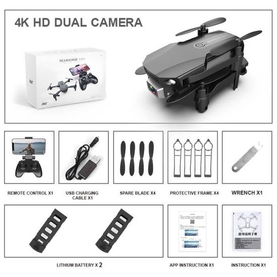 R16-Noir 2C 4K2B-Mini Drone Avec Caméra Aérienne Hd 4k, Drone À Double ...