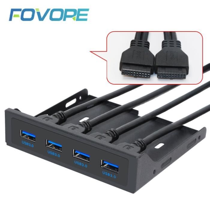 Support de panneau avant HUB USB 3.0, 19 + 1, 20 broches, 4 ports USB 3.0, adaptateur Hub pour ...