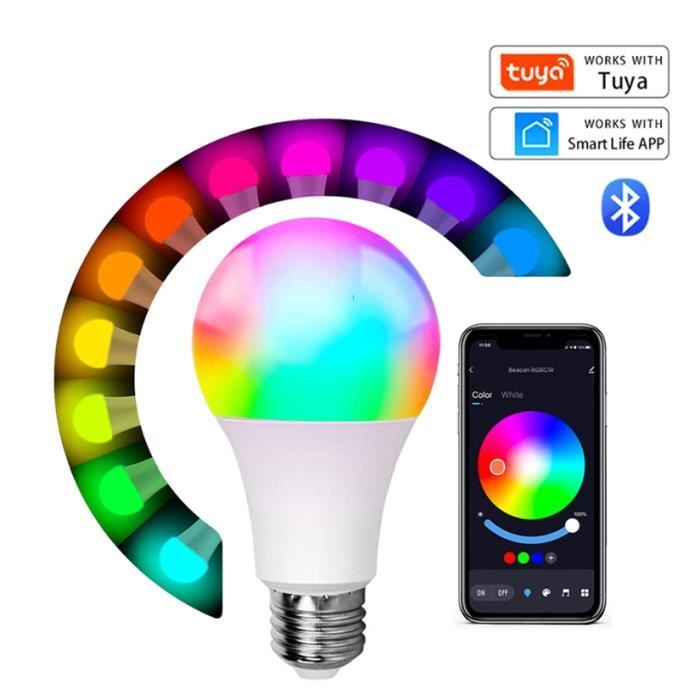 Ampoule LED intelligente sans fil Bluetooth 4.0, 15W E27 RGB + CW + WW, lampe à couleur ...