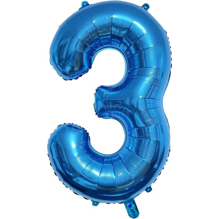 Ballon Chiffre Anniversaire 3 Bleu 101 Cm | Decoration Anniversaire 3 ...
