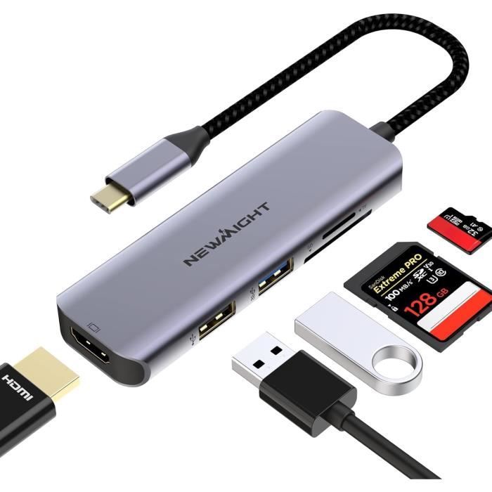 Adaptateur Multiport Hub Usb C, Adaptateur 5 En 1 Usb-C À Hdmi, Lecteur ...