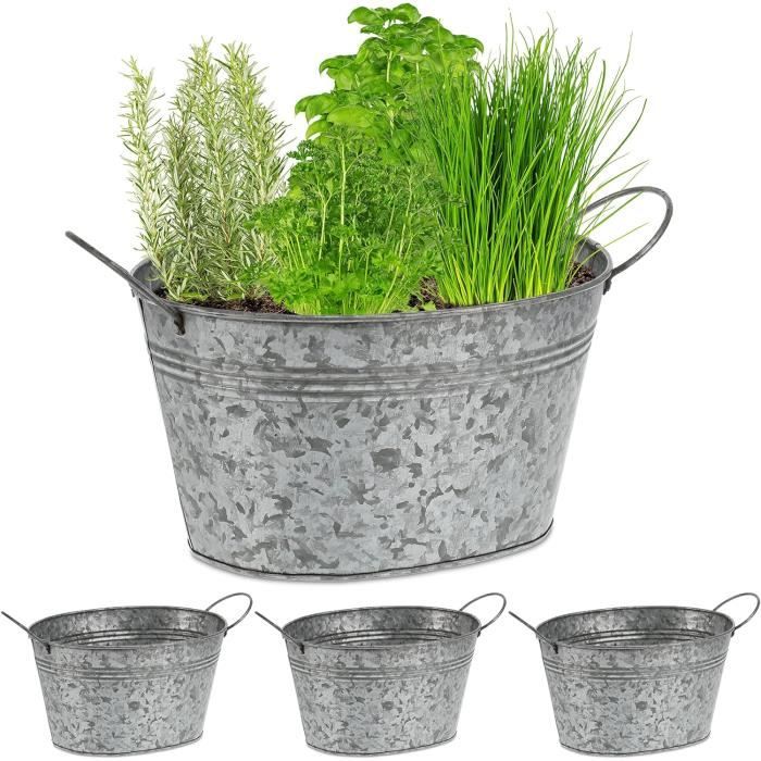 Pots en Zinc en Lot de 4, seaux galvanisés pour Jardin, ovales, bacs à ...