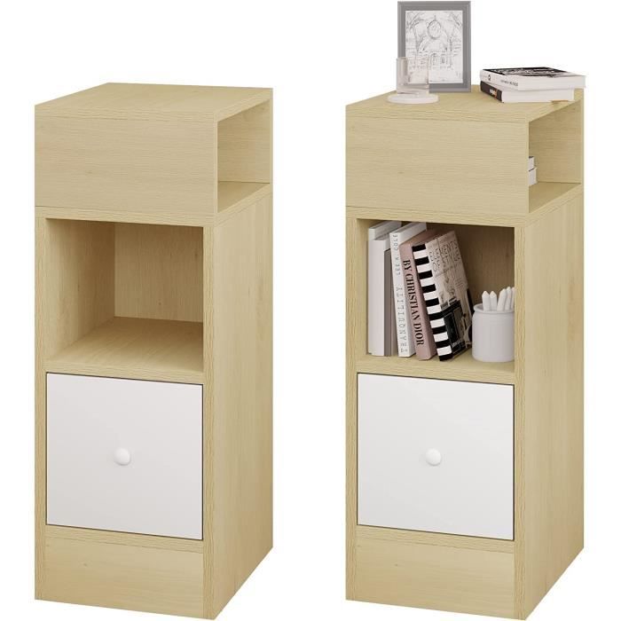 Lot de 2 Table de Chevet Étroite, Table de Nuit avec 2 Compartiments ...