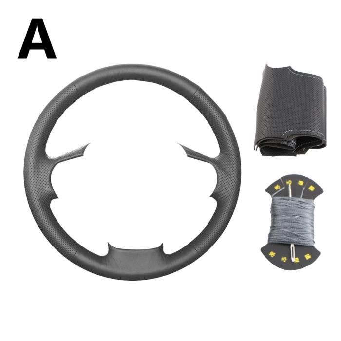 COUVRE-VOLANT,A Grey thread--Housse de protection en cuir personnalisée pour volant de voiture ...