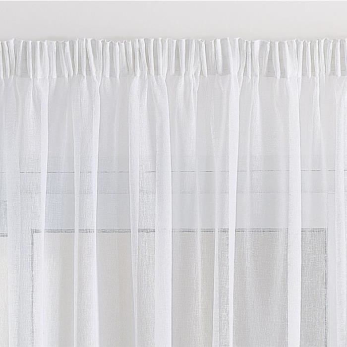 Rideau Voilage Uni Effet Lin - Voilage Blanc - Rideau 290 X 180 Cm ...