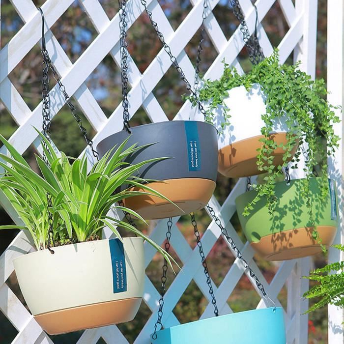 Pot de fleur suspendu - VGEBY - Double chaîne - Bac d'absorption d'eau ...