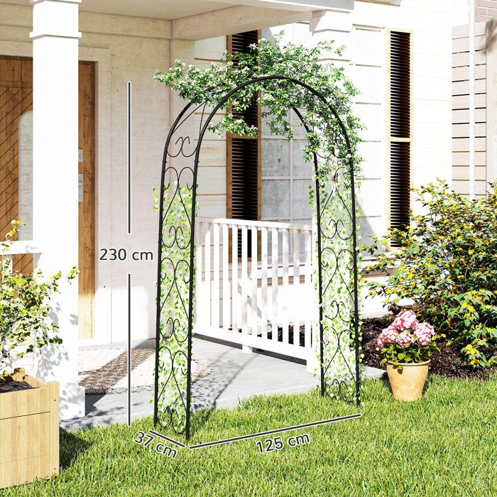 Arche de Jardin Outsunny Acier 125x37x230cm Noir - Cdiscount Jardin