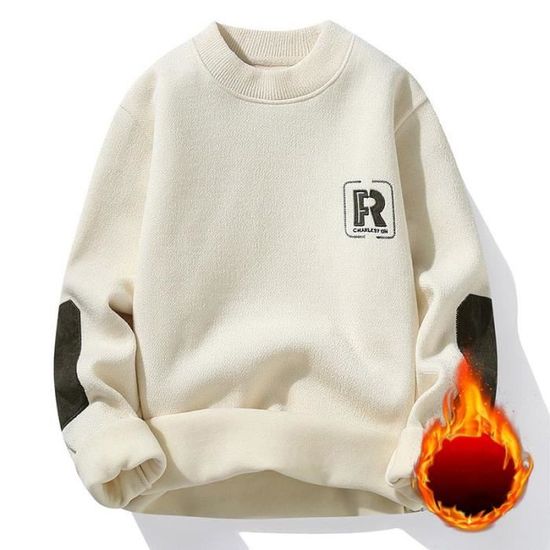 Pull Homme En Tricot À Coudières Manches Longues Casual Pullover Imprime Doublé Polaire Chaud ...
