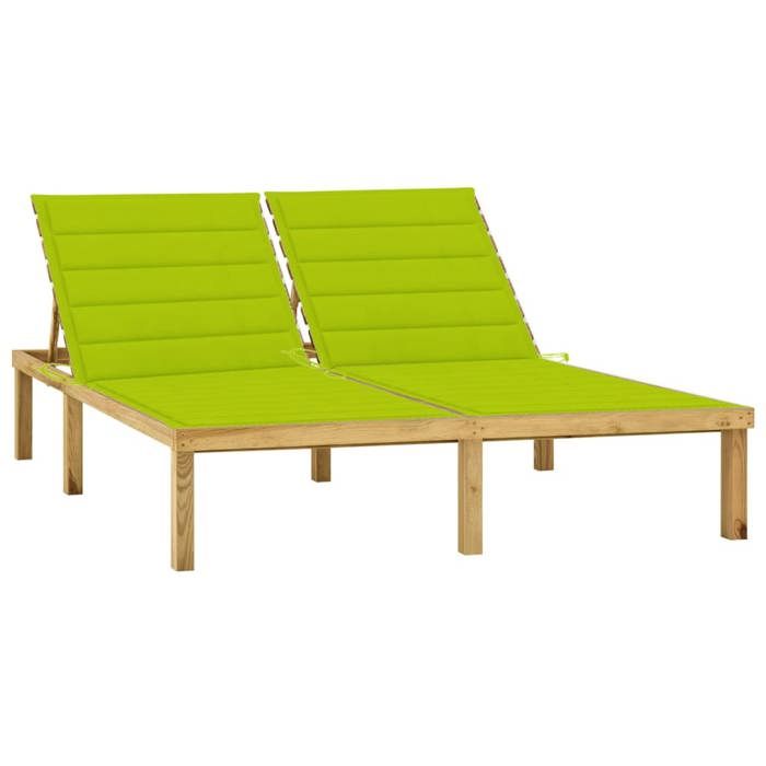 Confortable Chaise longue double et coussins - vert vif Bois de pin ...