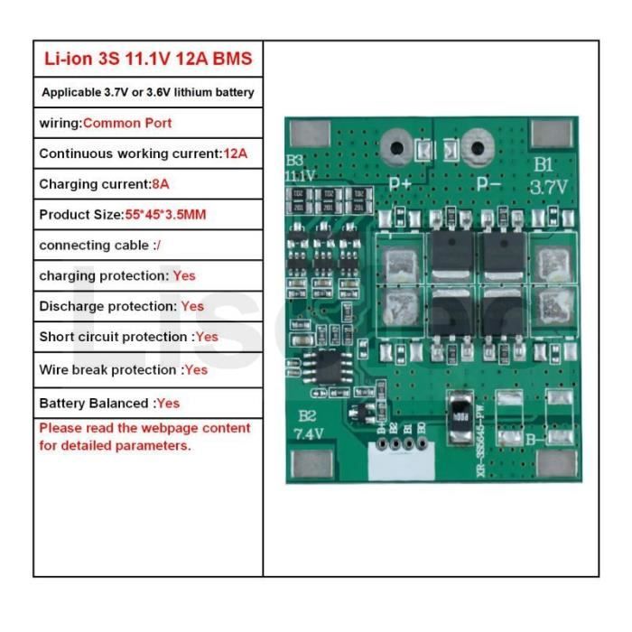 12A avec balance 1 PCS-Bms 3s Carte De Charge 18650 Lipo, Circuit De Protection De La Batterie ...