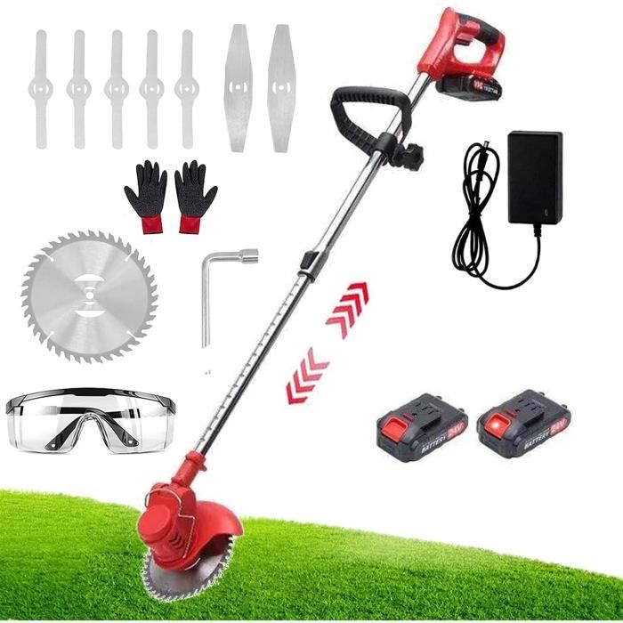 Tondeuse À Gazon Sans Fil 12V-24V 650W Avec Batterie Et Chargeur Roues Lames Tête Pivotante À 90 ...