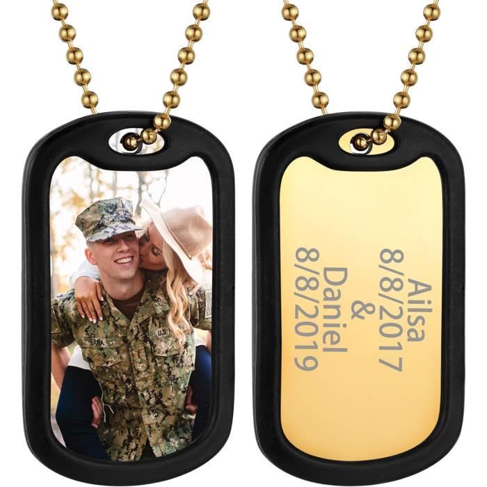 Goldchic Collier Personnalisé Photo Gravé Plaque Militaire Pendentif ...