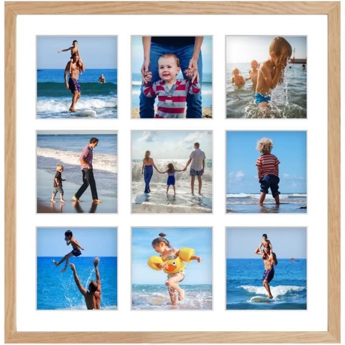 Cadre Photo en Bois Tisar 40x40 cm avec Verre Synthétique Incassable - Multi-Vues - 9 Ouvertures ...