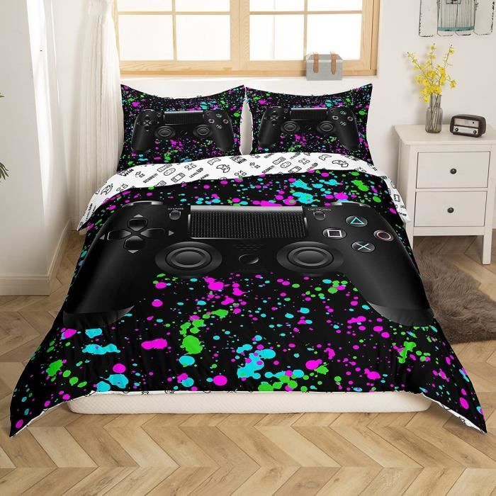 Gaming Housse de Couette Gamer Jeu Parure de Lit 200x200cm Ados ...