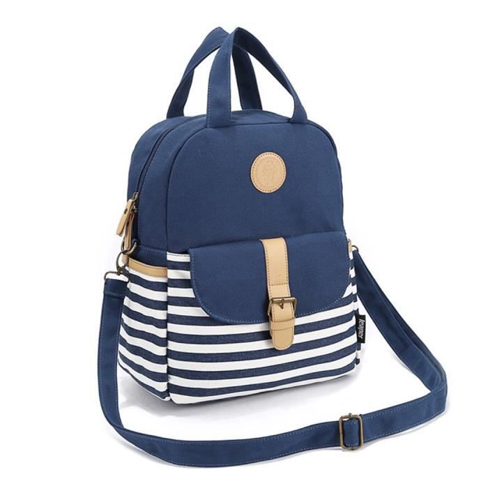 Coofit Stripe toile Zipper Laptop Bag / Shoulder Daypack / école ...