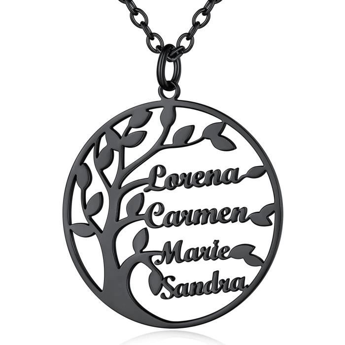 Custom4U Collier Prénom Gravé Pendentif Noir Arbre 4 Noms Personnalisé ... Custom4U Collier Prénom Gravé Pendentif Noir Arbre 4 Noms Personnalisé ...