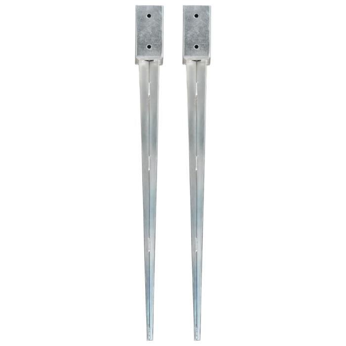 PIQUET - POTEAU - Piquets au sol 2 pcs Argenté 7x7x90 cm Acier ...