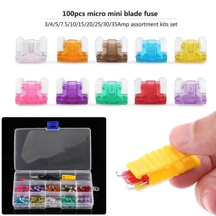 Fusible de lame de voiture, micro mini fusible de lame, mini kit de jeu de fusibles de lame 100 ...
