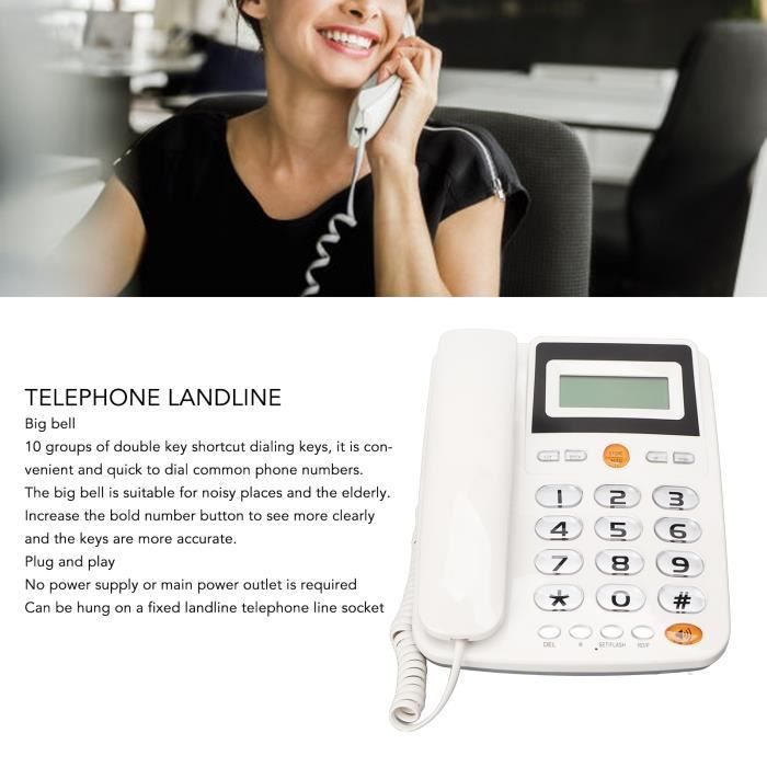 HURRISE Téléphone filaire de bureau Téléphone fixe filaire identification de l'appelant amplifié ...