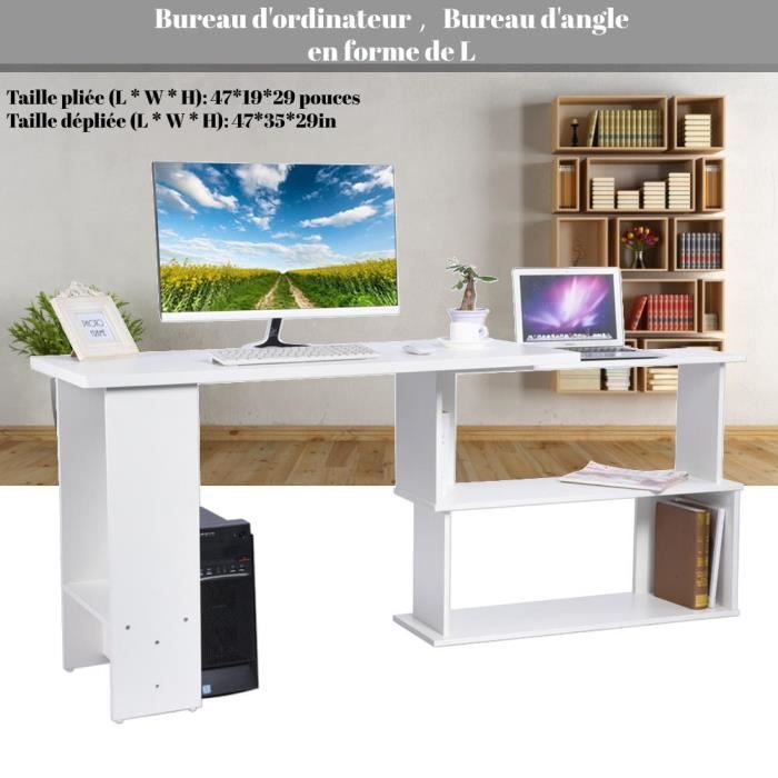 BEL Table D'angle en forme L Économiseur d'espace Rotatif à 360 Station ...