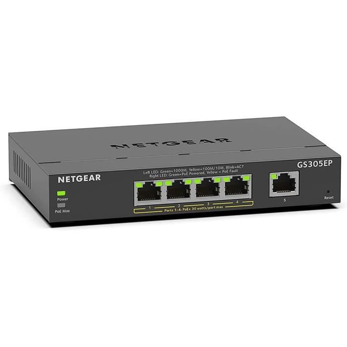 Switch Ethernet PoE NETGEAR GS305EP - 5 Ports Gigabit RJ45 - 4 Ports ...
