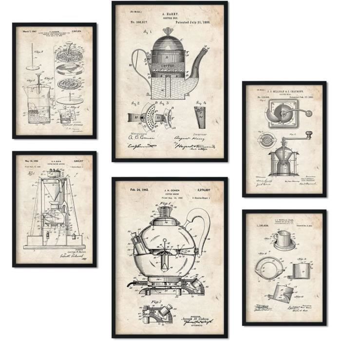 Nacnic Ensemble de 6 Affiches de Brevets Machine à café. Affiches avec ...