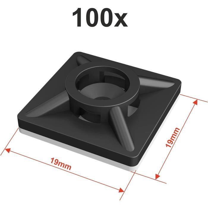 100 Pièces Embases Adhesive pour Attache de Cable, 19mm x 19 mm, Noir, Serre-Câbles Auto Adhésif ...