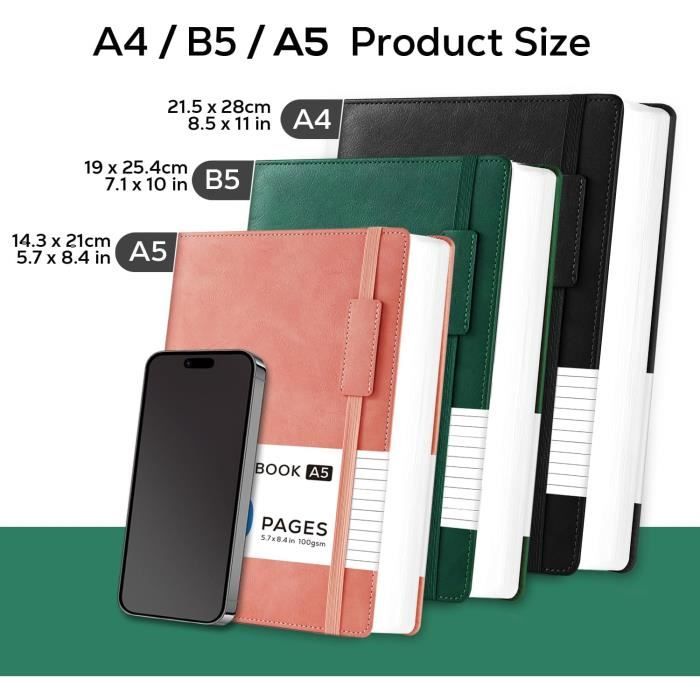 Grand bloc-notes B5 en cuir avec couverture rigide de 320 pages de ...